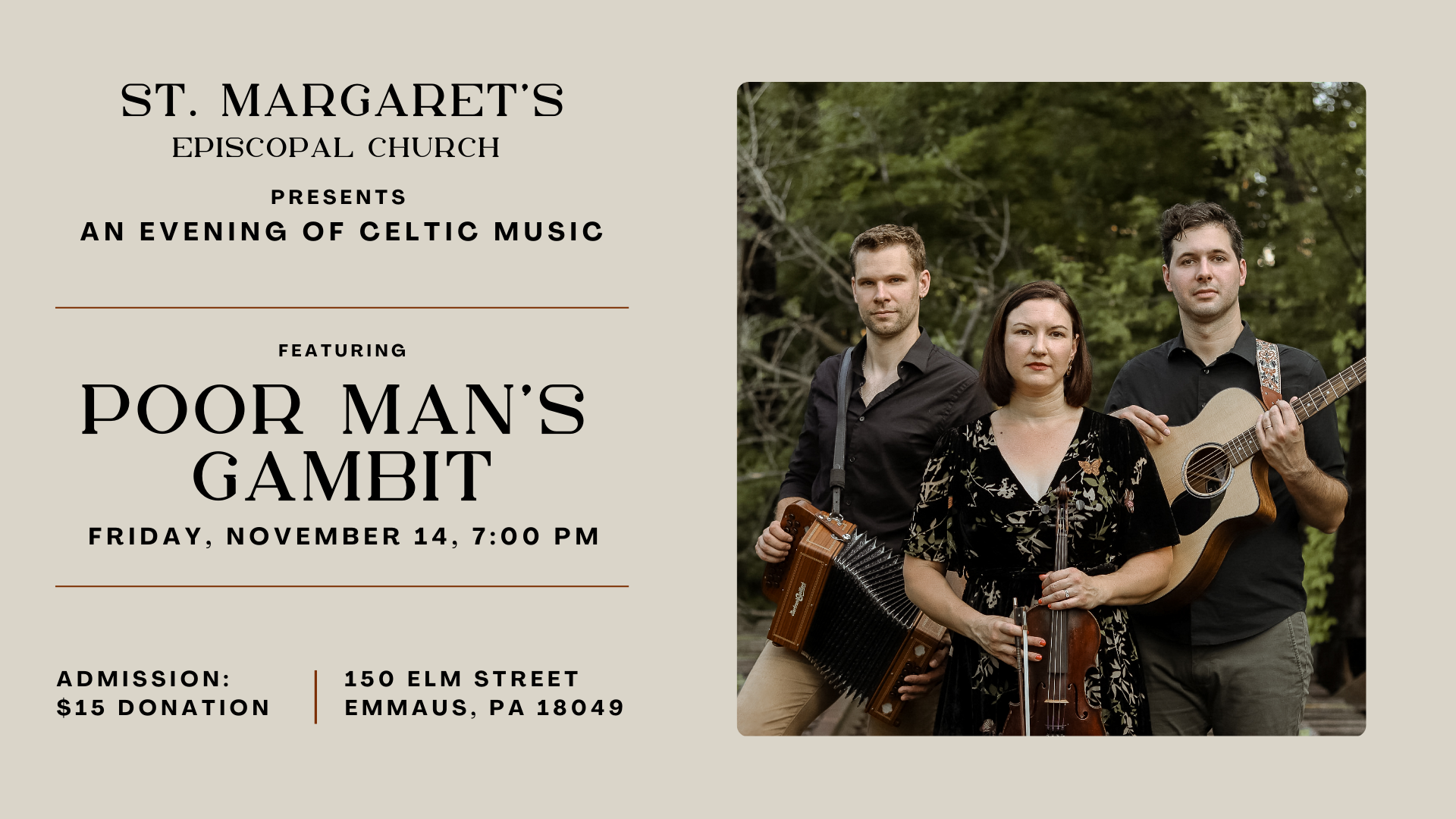 Poor Man's Gambit - Celtic Music Concert | Friday November 14 at 7 PM ...